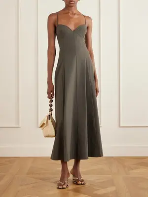 ST. AGNI Cami Stretch Cotton-blend Poplin Midi Dress - Metallic