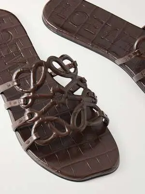 Loewe Petal Anagram Croc-effect Leather Slides