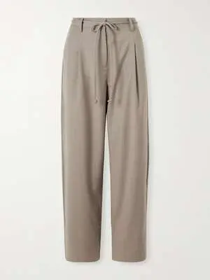 ST. AGNI Pleated Wool-blend Barrel-leg Pants - Taupe