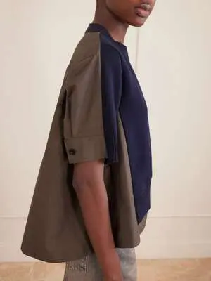 Sacai Layered Shell-trimmed Cotton And Cashmere-blend Sweater