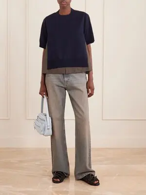 Sacai Layered Cotton And Cashmere-blend T-shirt With Shell Trim