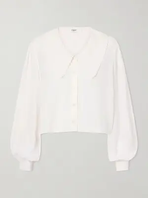 Chloé Cropped Silk Crepe De Chine Blouse