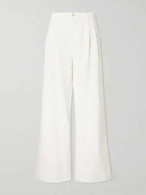 JIL SANDER Pleated Cotton-twill Wide-leg Pants - White