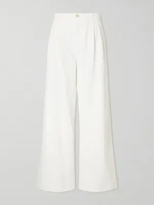 JIL SANDER Pleated Cotton-twill Wide-leg Pants - White