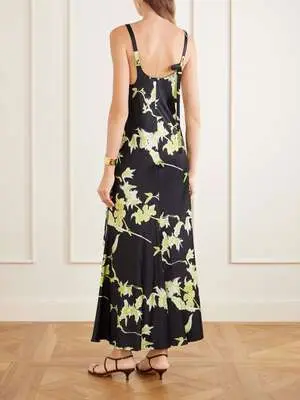 Sportmax Balia Gathered Printed Satin Maxi Dress