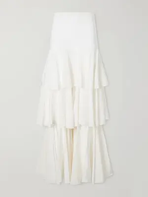 Sharon Wauchob Tiered Ruffled Silk Wide-leg Pants - White