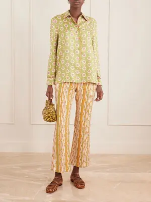 La DoubleJ Printed Stretch-cotton Mid-rise Flared Pants