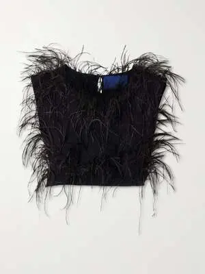 Sharon Wauchob Cato Feather-trimmed Silk Tank - Black