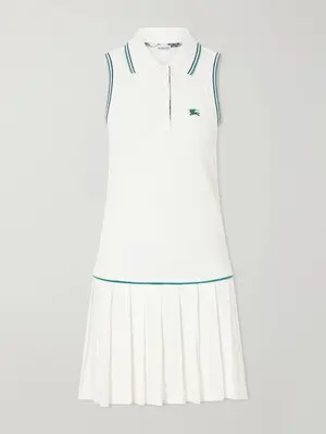 Burberry Logo-embroidered Pleated Cotton Dress - White