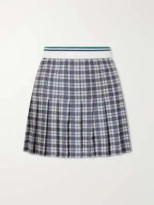 Burberry Checked Pleated Jersey Mini Skirt - Blue