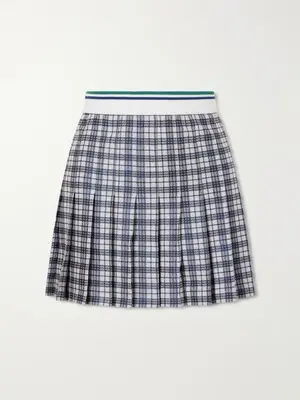 Burberry Checked Pleated Jersey Mini Skirt - Blue