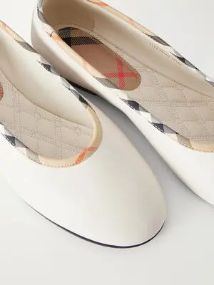 Burberry Checked Trim Leather Ballet Flats - Neutrals