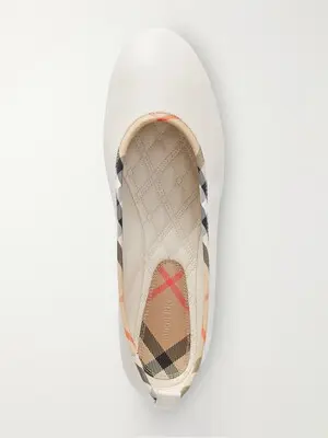 Burberry Checked Trim Leather Ballet Flats - Neutrals