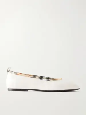 Burberry Checked Trim Leather Ballet Flats - Neutrals
