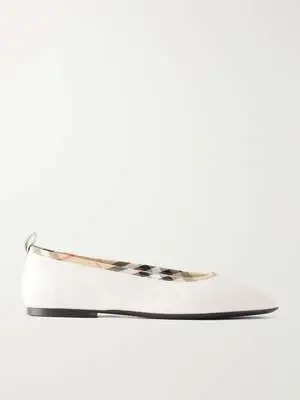 Burberry Check-trimmed Leather Ballet Flats - Off-white