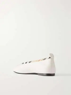 Burberry Check-trimmed Leather Ballet Flats