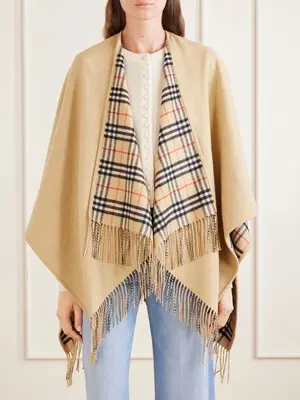 Burberry Reversible Fringed Check Wool Cape