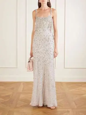 Jenny Packham Iris Embellished Cape-effect Georgette Gown