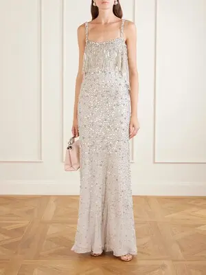 Jenny Packham Iris Embellished Cape-effect Georgette Gown