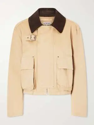 Loewe Cropped Belted Corduroy-trimmed Cotton Jacket