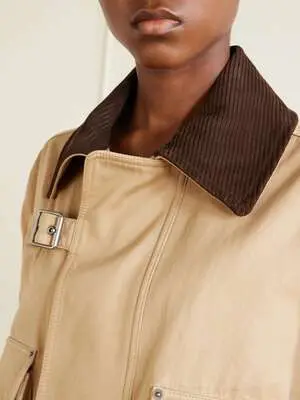 Loewe Cropped Belted Corduroy-trimmed Cotton Jacket