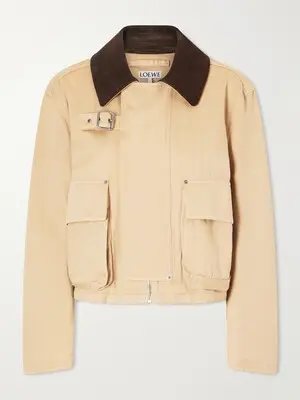 Loewe Cropped Belted Corduroy-trimmed Cotton Jacket - Neutrals