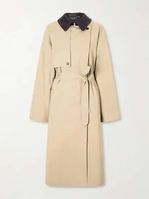 Bottega Veneta Belted Leather-trimmed Cotton Trench Coat - Beige