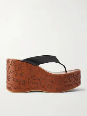 Chloé Leather Platform Thong Sandals - Black