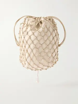 Savette Savette Macrame Bead-Embellished Leather Clutch Neutrals