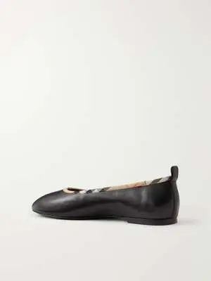 Burberry Check-trimmed Leather Ballet Flats