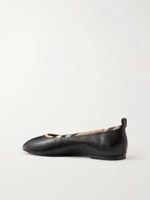 Burberry Leather Ballet Flats With Checked Trim - Black