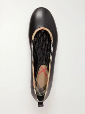 Burberry Leather Ballet Flats With Checked Trim - Black