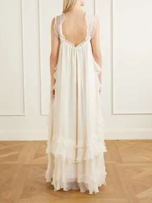 Chloé Ruffled Lace-trimmed Silk-crepon Gown