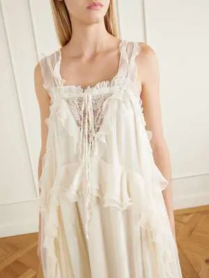 Chloé Ruffled Lace-trimmed Silk-crepon Gown