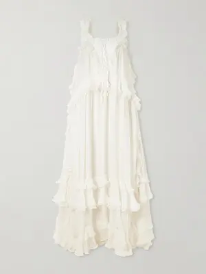 CHLOÉ CHLOÉ Ruffled Lace-Trimmed Silk-Crepon Gown