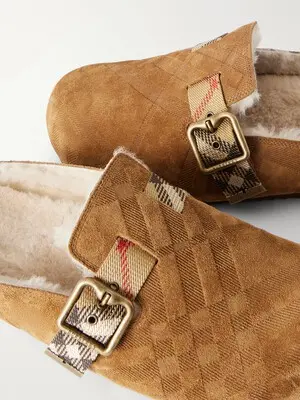 Burberry Shearling-trimmed Embossed Suede Clogs - Brown