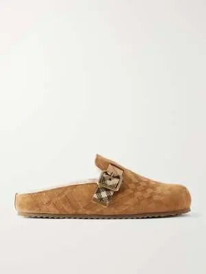 Burberry Shearling-trimmed Suede Clogs - Tan