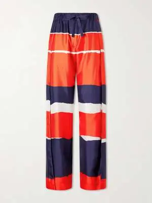 Loewe Printed Silk-twill Wide-leg Pants - Red