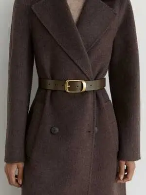 REISS Evie Leather Curved-buckle Belt - Khaki