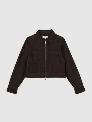 REISS Lotta Cropped Zip-through Denim Jacket