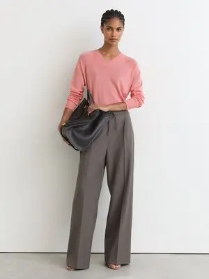 REISS Merino Wool V-neck Jumper - Pink