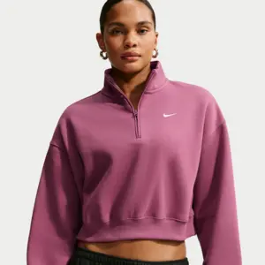 Nike Studio Fleece Medium Weight Oversized 1/4-zip Cropped Top - Red