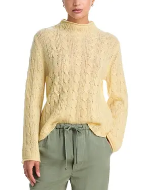 Guest In Residence Cable Knit Mock Neck Sweater