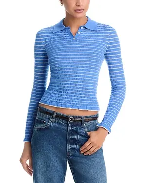 Guest In Residence Smocked Cashmere Polo Shirt - Delft Blue