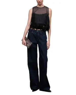 Staud Avi Feather-trimmed Top - Black