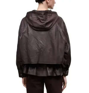 Staud Leather Hooded Jacket With Drawstring Waist
