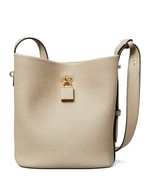 Tory Burch Lock Slim Medium Leather Bucket Bag - Light Stone