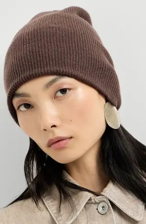 Brunello Cucinelli Cashmere English Rib Knit Beanie - Pine Cone Brown