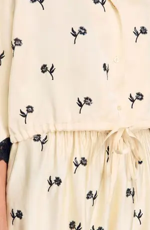 Sandro Cropped Floral Embroidered Shirt