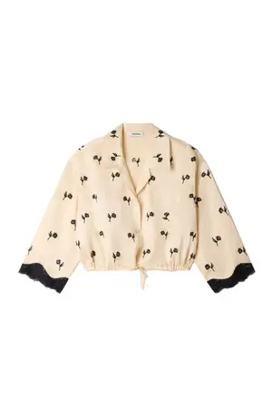 Sandro Cropped Floral Embroidered Shirt